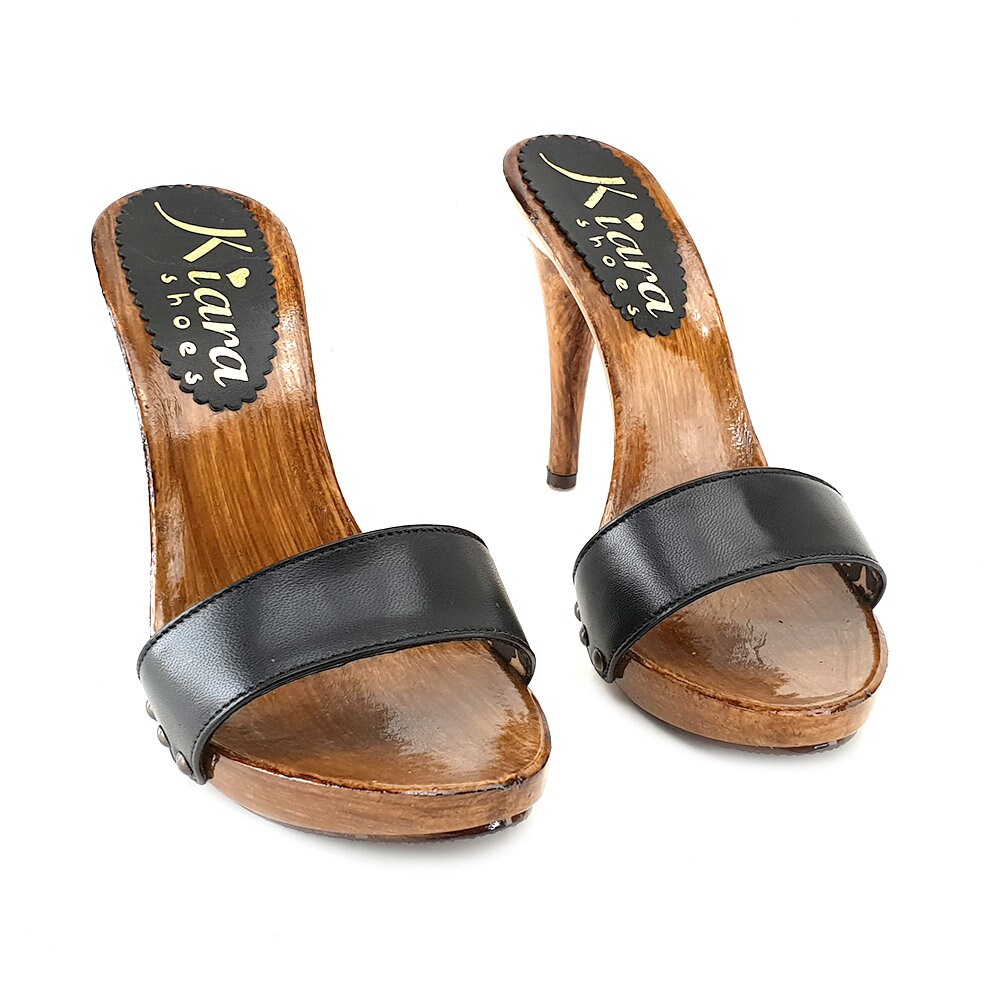 Black Leather Stiletto Clogs KM7103 BLACK | Etsy