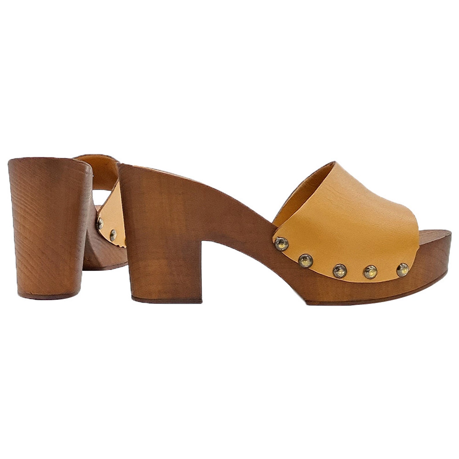 Clogs With Ocher Leather Band and 9 Cm Heel - Made in Italy - MY139 ...
