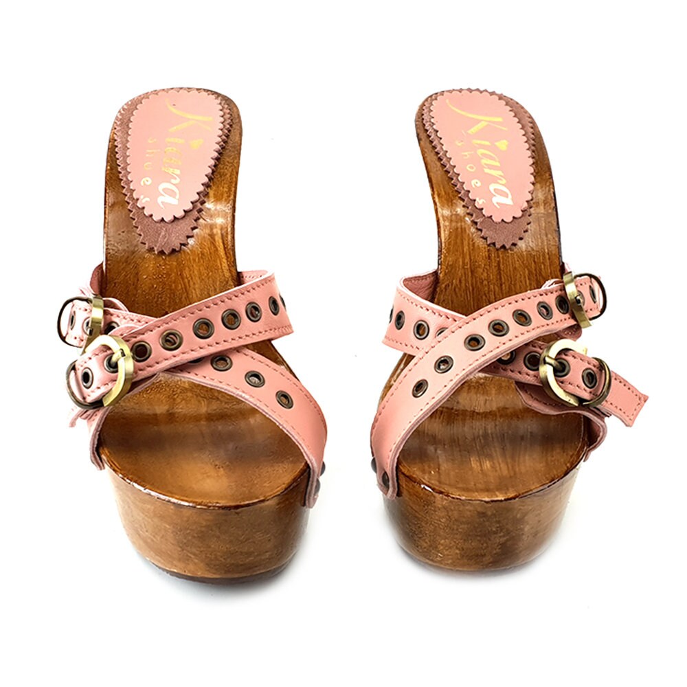 Pink Leather Clogs Heel 13 K9130 ROSA - Etsy