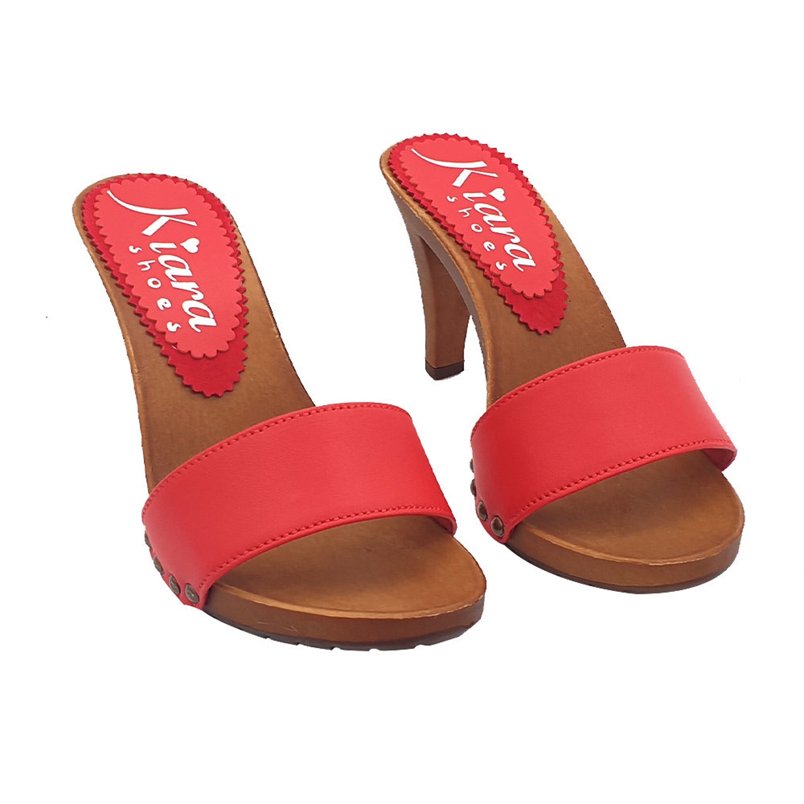 Women's Clogs With Red Leather Band and Heel 9 K6303 ROSSO - Etsy