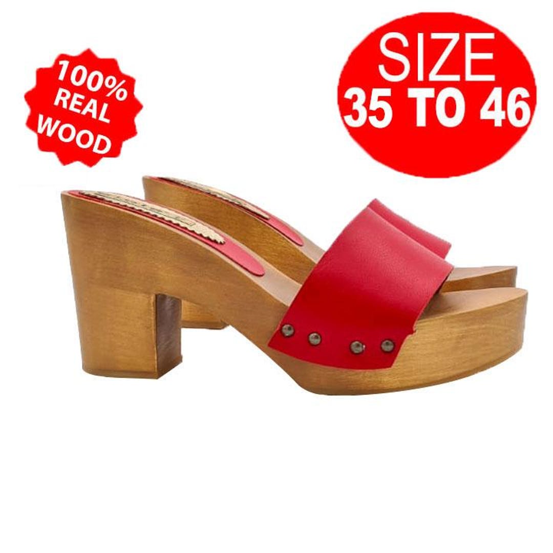 Red Leather Clogs With Comfortable Heel - FROM 35 to 46 - GL201 ROSSO ...