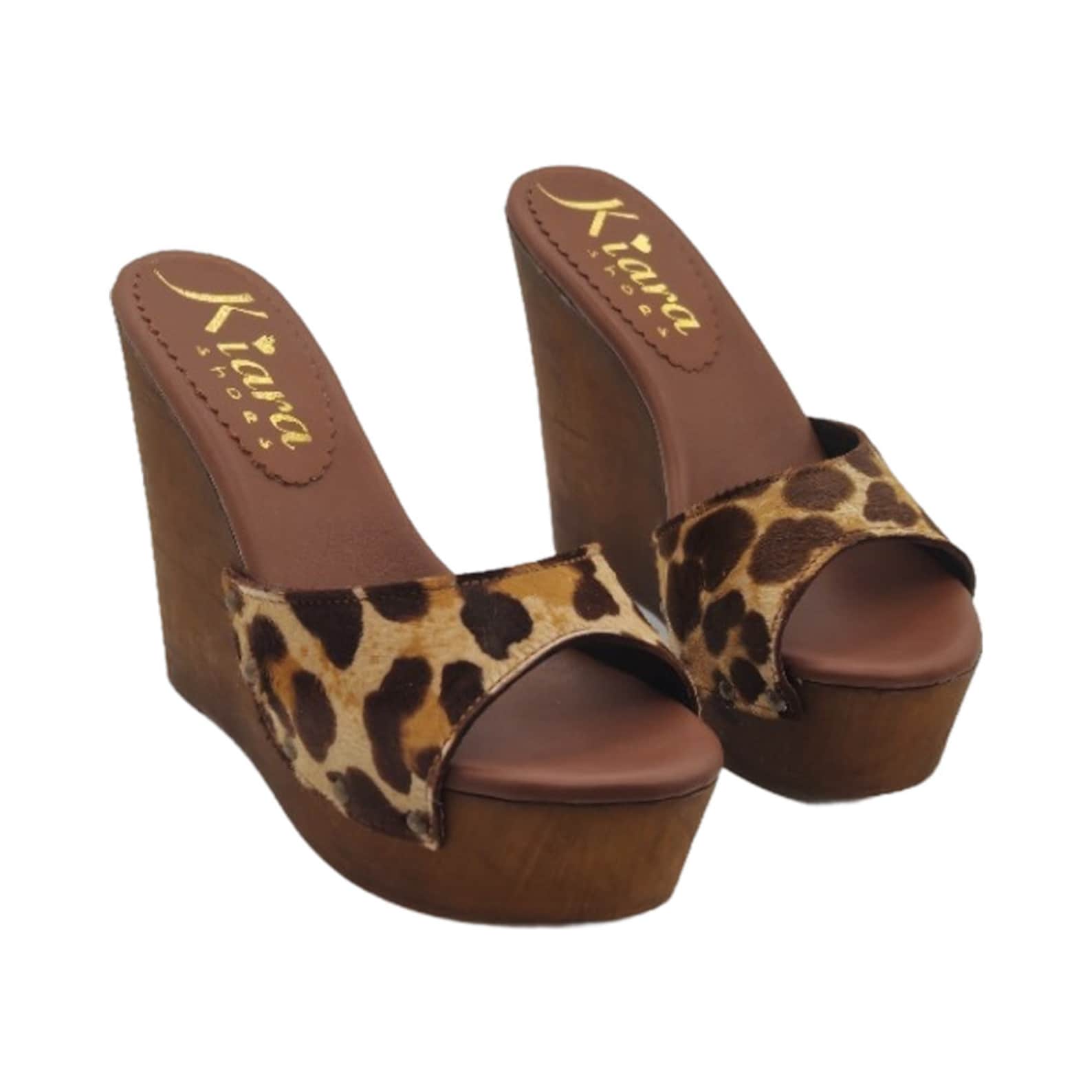 Wedge Clogs With Leather Band | Heel 13 Cm - KZ3001 LEOP - Etsy