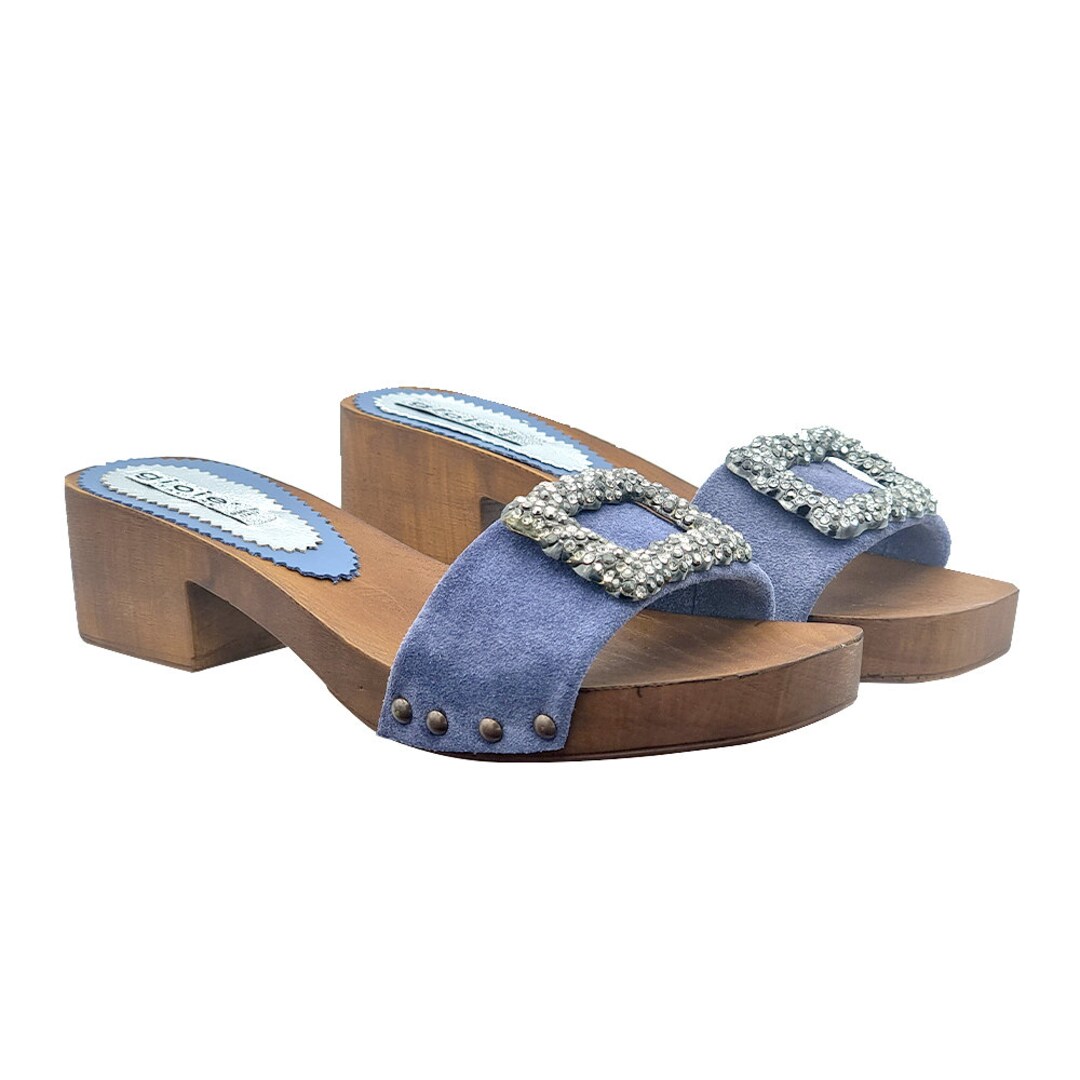 Blue Suede Clogs With Jewel Accessory - Made in Italy - GM1901 CAM AV ...