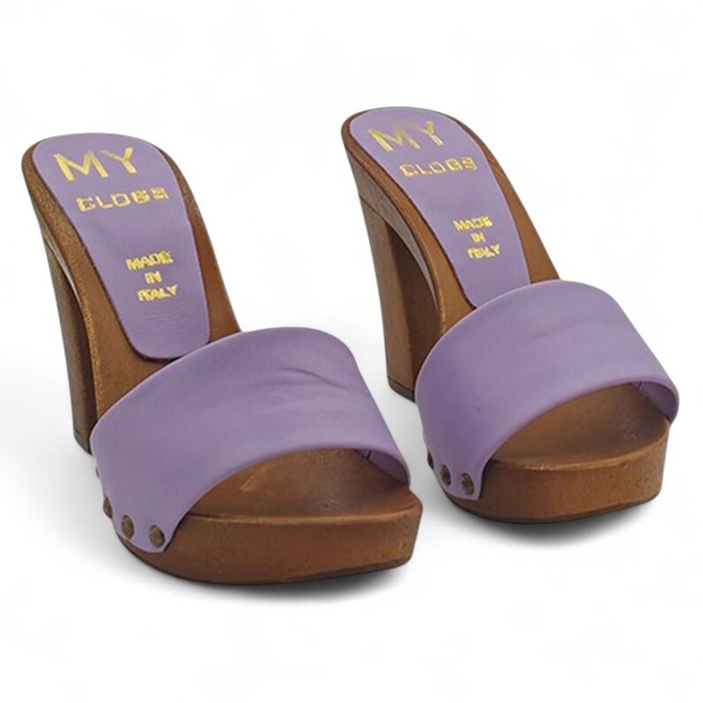 Women’s Leather Clogs With 10 Cm Heel – Made in Italy – MY810 PELLE ...