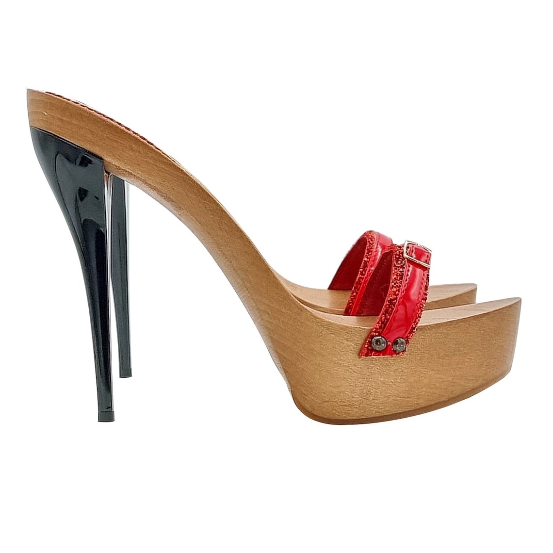 Elegant Clogs With Thin Red Band and 14 Cm Stiletto Heel - From 35 to ...