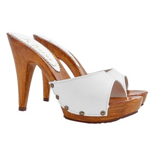 White Clogs With Leather Band and Heel 11 Made in Italy - Etsy