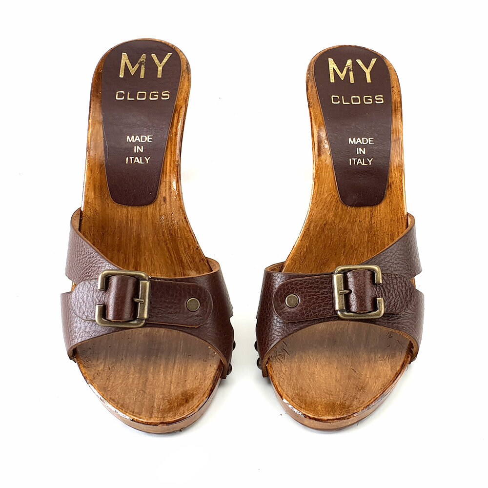 Women's Mules With Leather Straps MY6130 MARRONE - Etsy