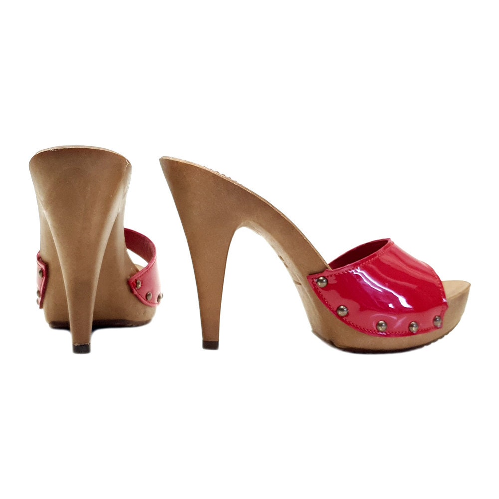 Red Clogs With Leather Upper Heel 11 K213001 Vern Rosso - Etsy