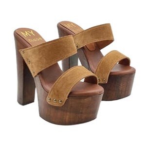 Suede Clogs With High Heel - Made in Italy - MY39 CAM CUOIO - Etsy