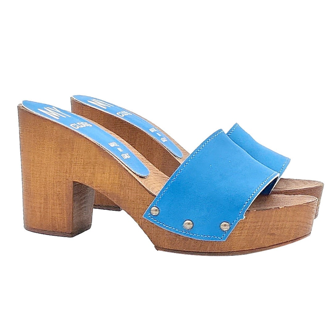 Clogs Band in Blue Leather With Heel 9 - Made in Italy - MY10 BLU ROYAL ...