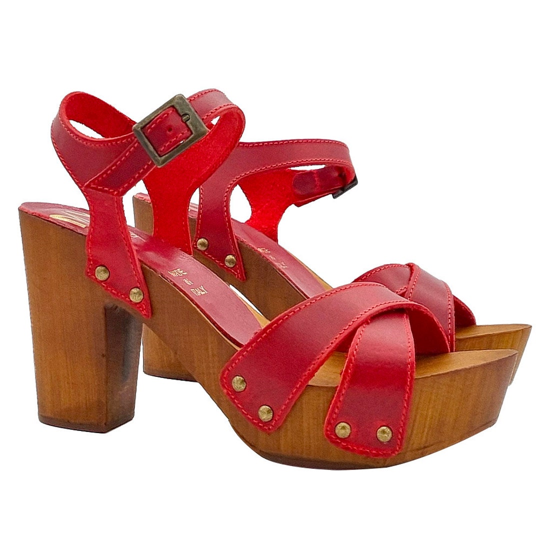 Red Sandals With Crossed Leather Bands and Strap - Made in Italy ...