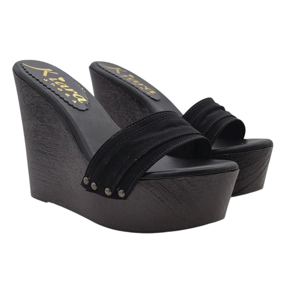 Black Wedges With Double Fabric Band and 13cm Heel - KZ3501 NERO - Etsy