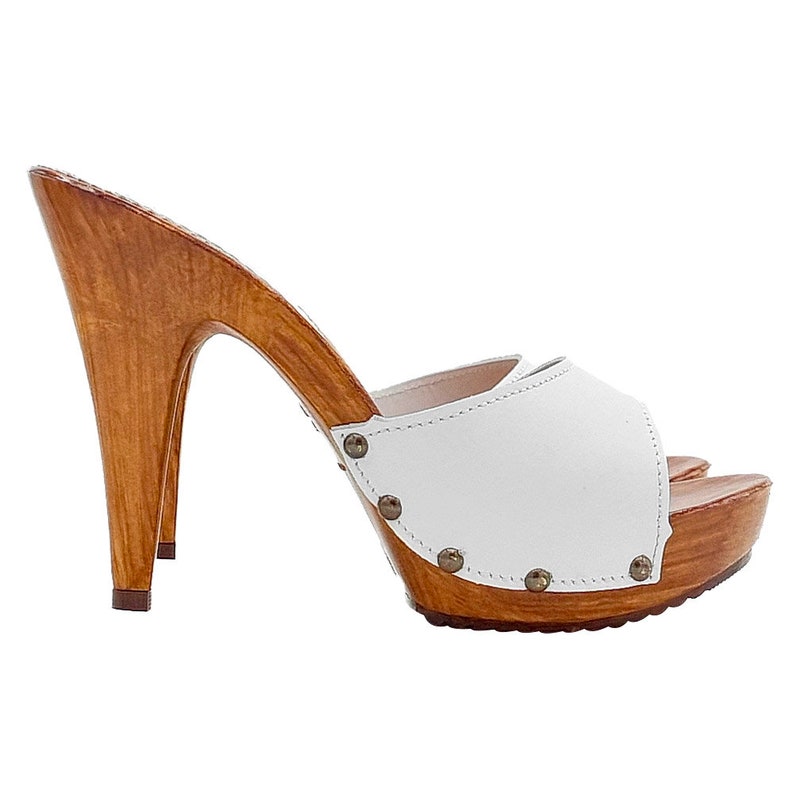 White Clogs With Leather Band and Heel 11 - Made in Italy - K211001 ...