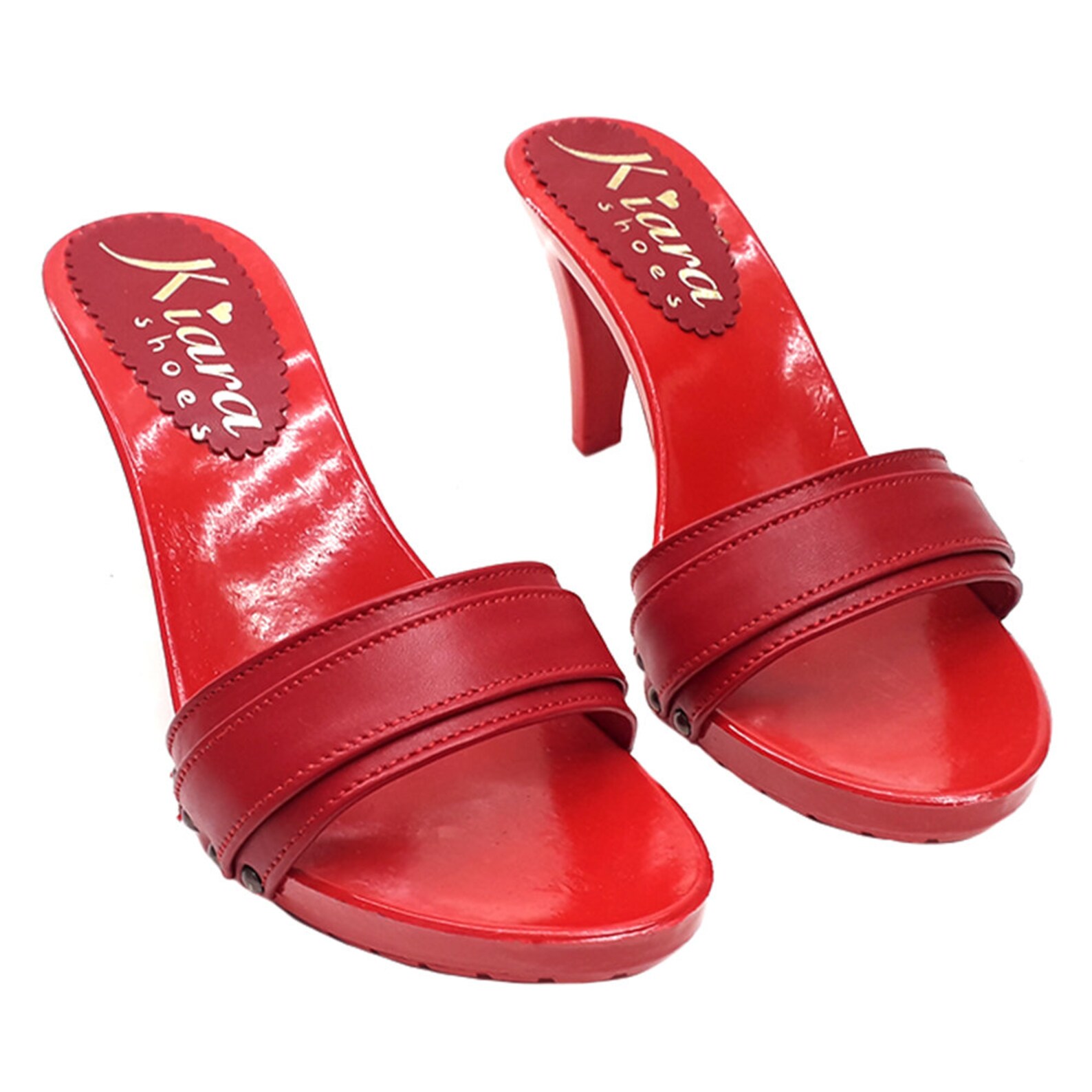 Clogs Kiara Shoes With Double Upper in Leather Heel 9 -K6604 ROSSO - Etsy