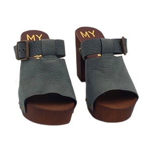 Woman's Sabot With Heel 9 in Made in Italy Leather - MY136 BLE - Etsy