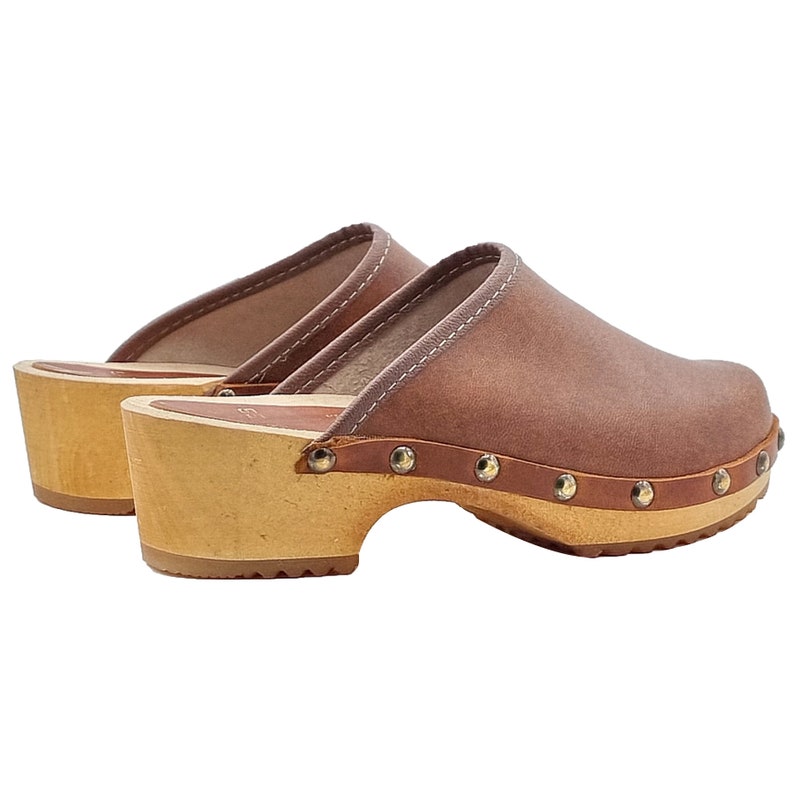 Clogs With Structure in Wood and Upper in Genuine Leather - MY6422 ...