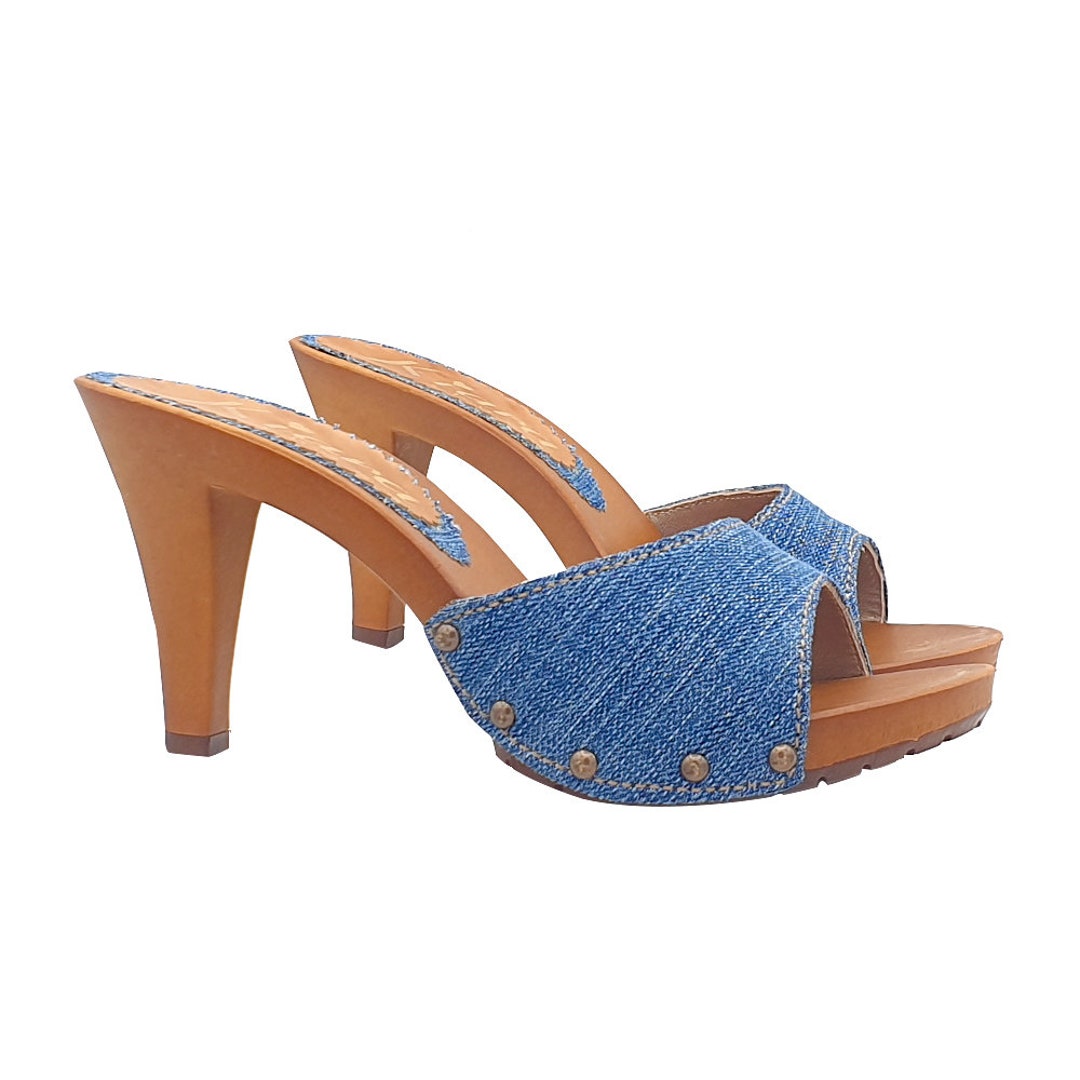 Clogs With Blue Denim Band and Heel 9 - Made in Italy - K639001 DENIM ...