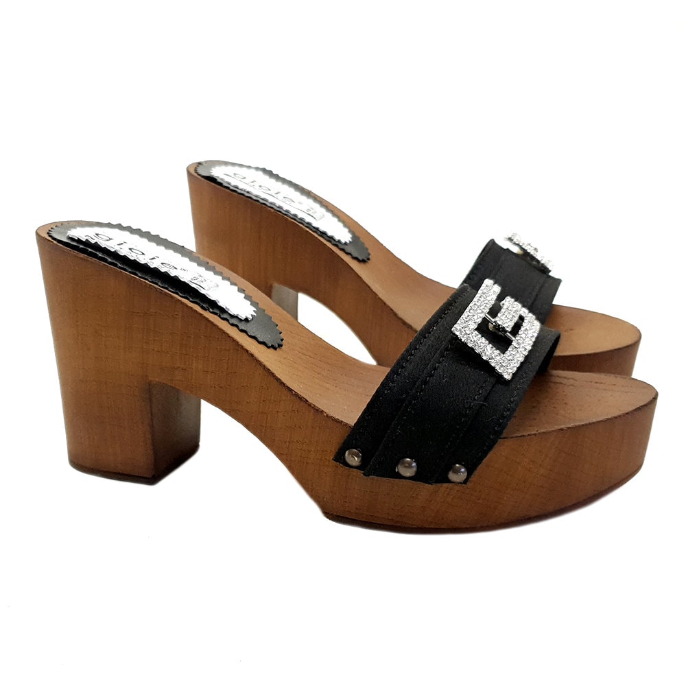 White Clogs with jewel accessory and comfy heel G5505 NERO | Etsy