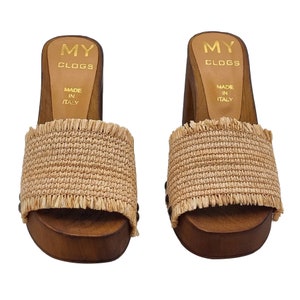Women's High Heel Clogs With Crossed Fabric Bands | Open Toe - MY035 ...