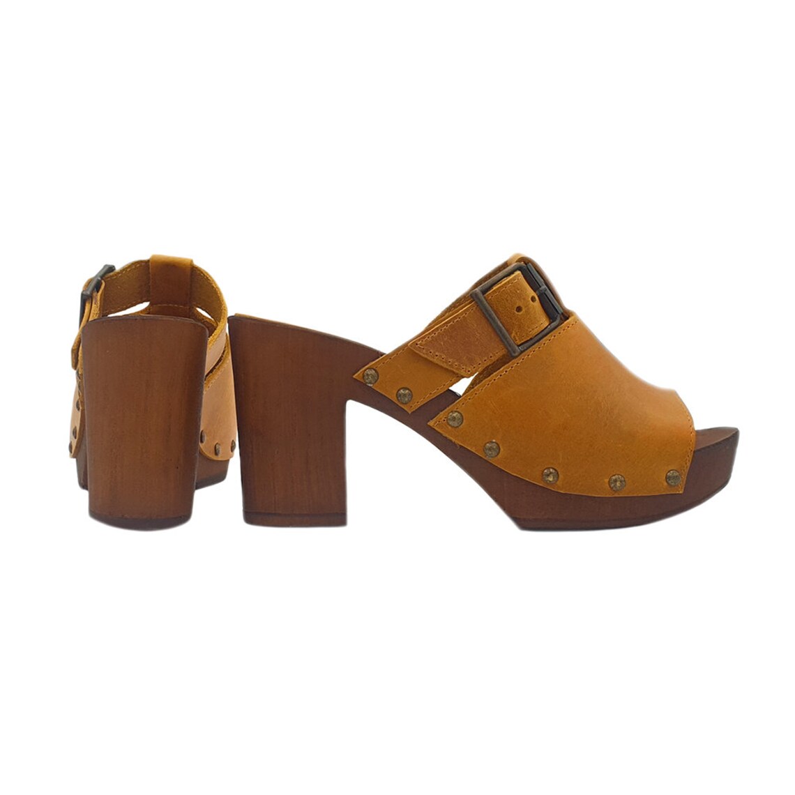 Woman's Clogs With Heel 8 in Made in Italy Leather MY160 - Etsy