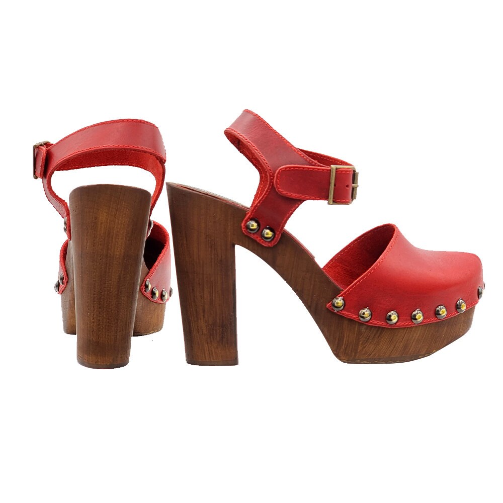 Red Swedish Clogs Closed With High Heel and Strap MY462 ROSSO - Etsy