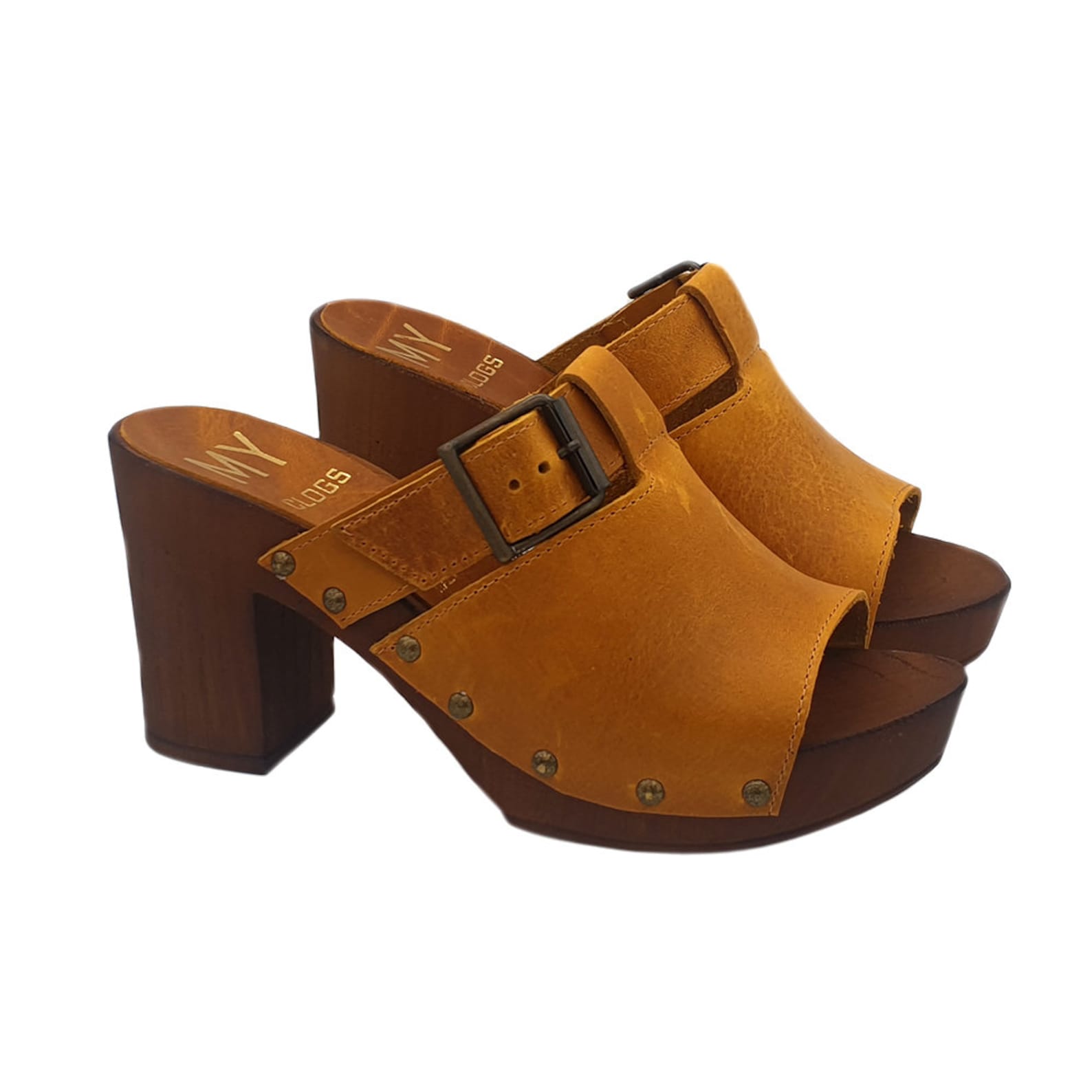 Woman's Clogs With Heel 8 in Made in Italy Leather MY160 - Etsy