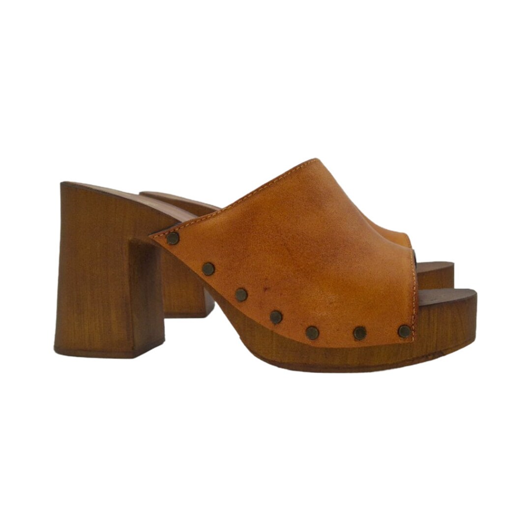 Women's Clogs in Brown Leather and Heel 8,5 - Made in Italy - MY171 ...
