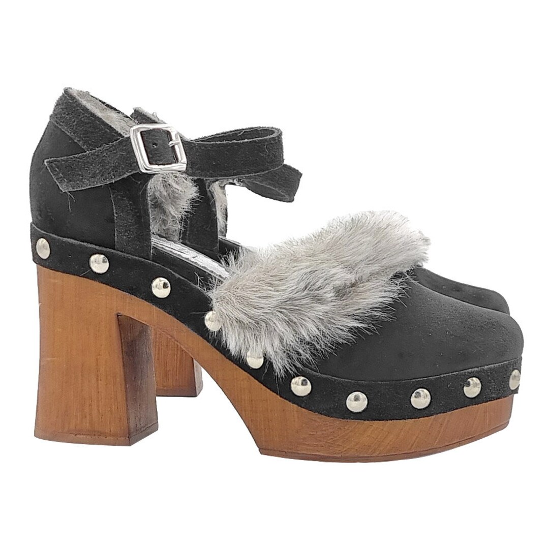 Black Swedish Clogs With Gray Fur Size 37 EU GS04 NERO - Etsy