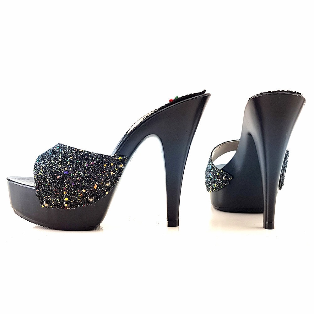 Black Clogs With Sequin Heel 13 95501 NERO | Etsy