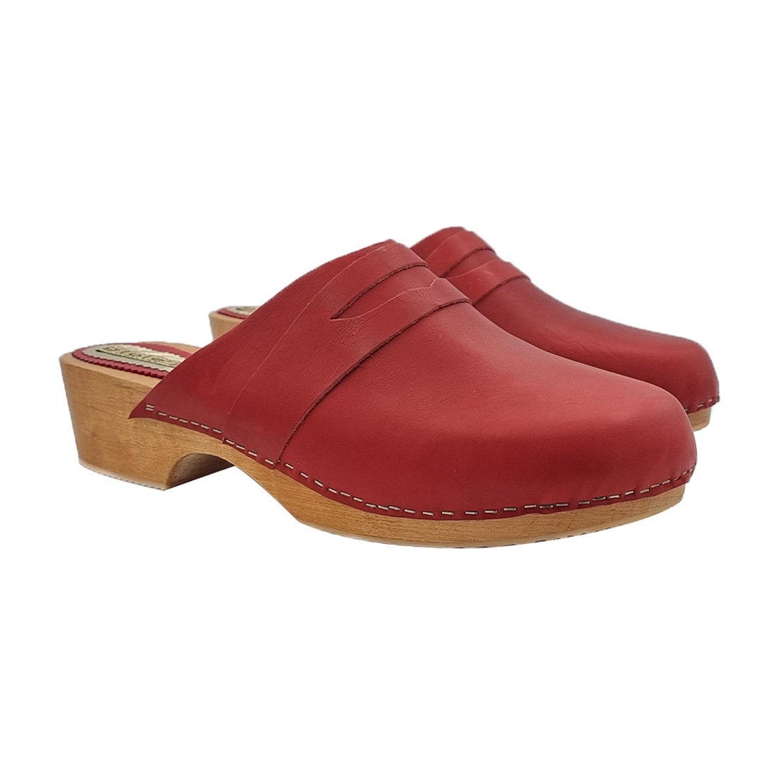 Red Swedish Leather Clogs With 5 Cm Heel - Made in Italy - GL110 ROSSO ...