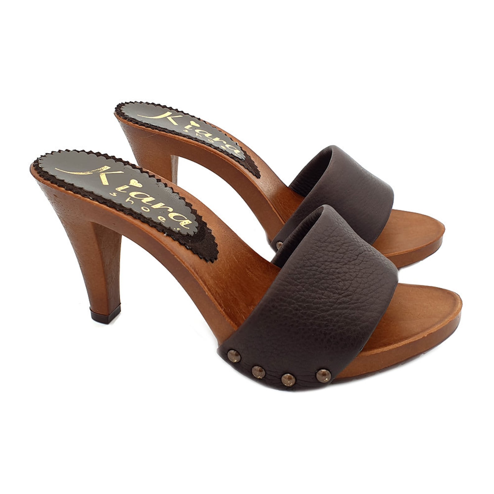 Women's Leather Clogs Handmade in ITALY - K6308-P MARRONE - Etsy