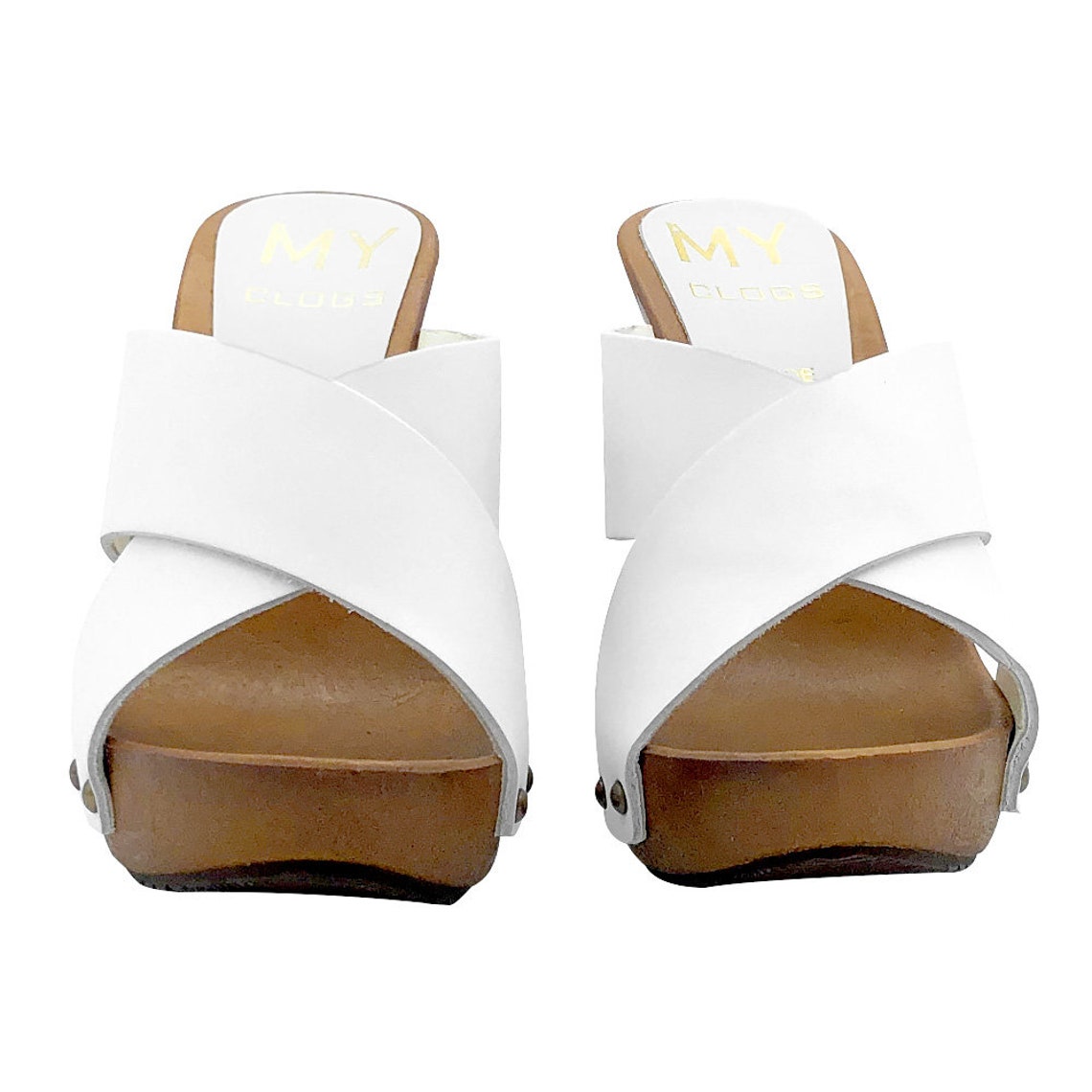 Heel Clogs With Crossed Leather Band Made in Italy MY32120 | Etsy