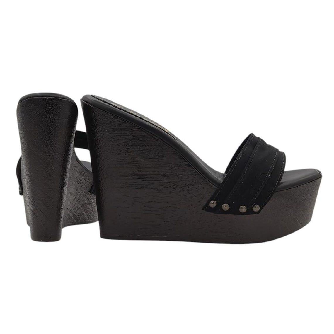 Black Wedges With Double Fabric Band and 13cm Heel - KZ3501 NERO - Etsy