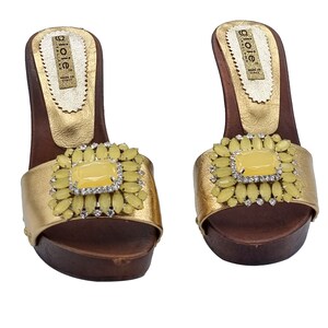 Women's Clogs With Golden Uppers Enriched With a Jewel Accessory - Made ...