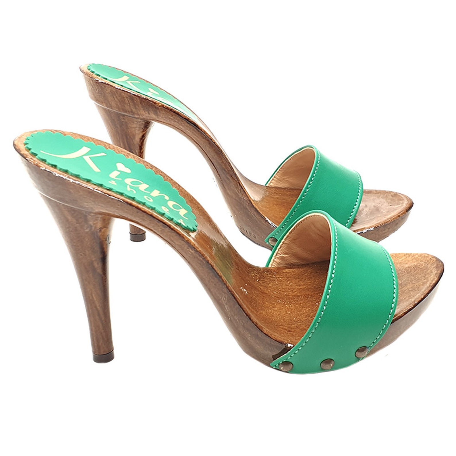 Handmade Clogs With Green Upper KM7203 VERDE - Etsy