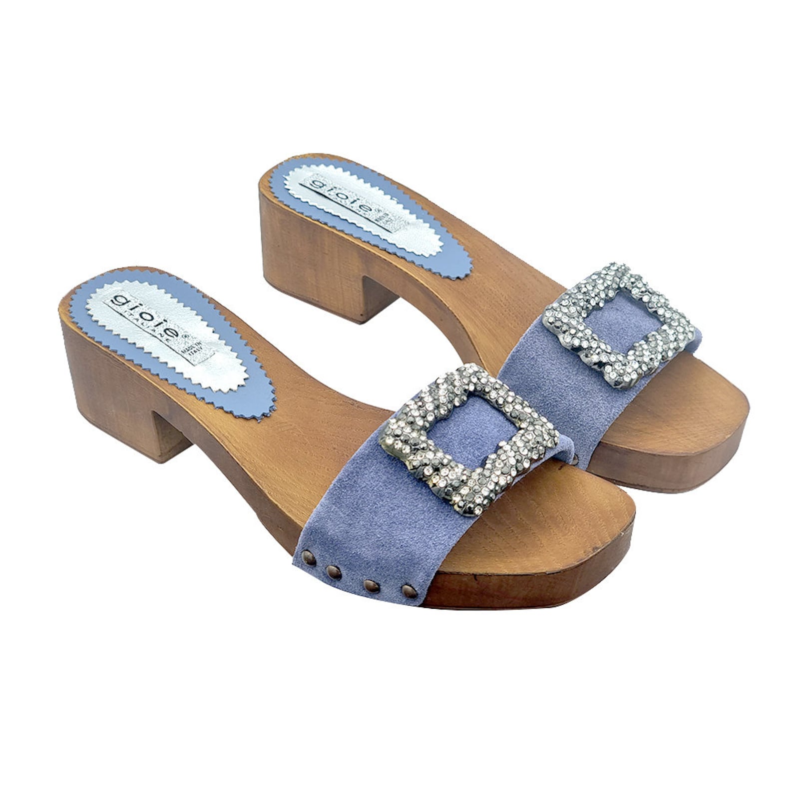 Blue Suede Clogs With Jewel Accessory - Made in Italy - GM1901 CAM AV ...