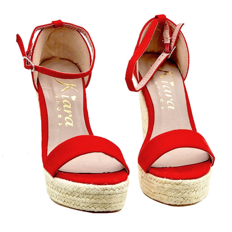 Red Sandals With Rope Wedge With Ankle Strap Made in Italy - Etsy
