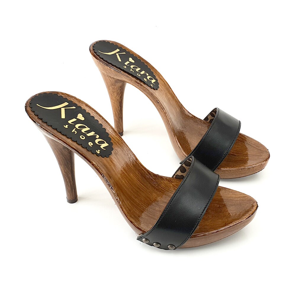 Black Leather Stiletto Clogs KM7103 BLACK - Etsy