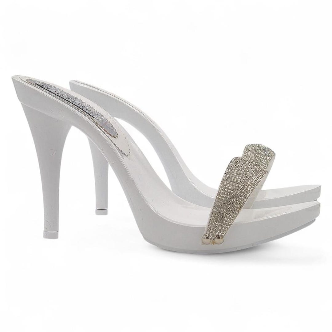 Fashion Clog With Rhinestones and White Base – 12 Cm Heel – Made in ...