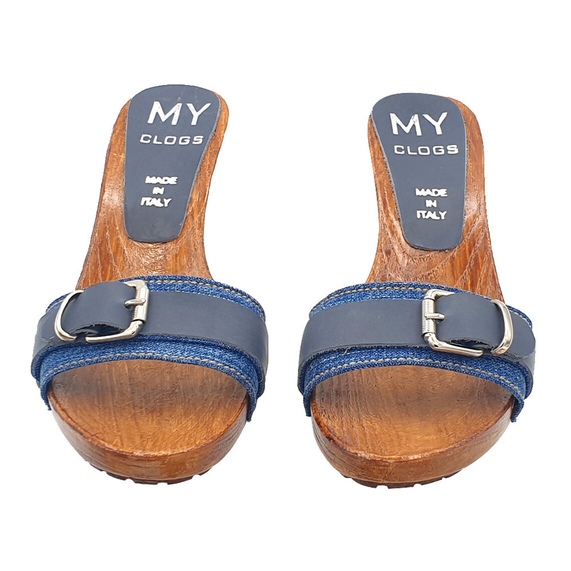 Clogs With Blue Denim Band and Buckle Heel 8 - Made in Italy - MY5144 ...