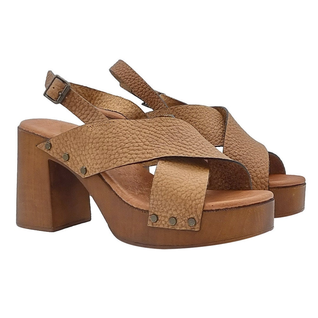 Ocher Sandals With Crossed Leather Band and Straps - Made in Italy ...