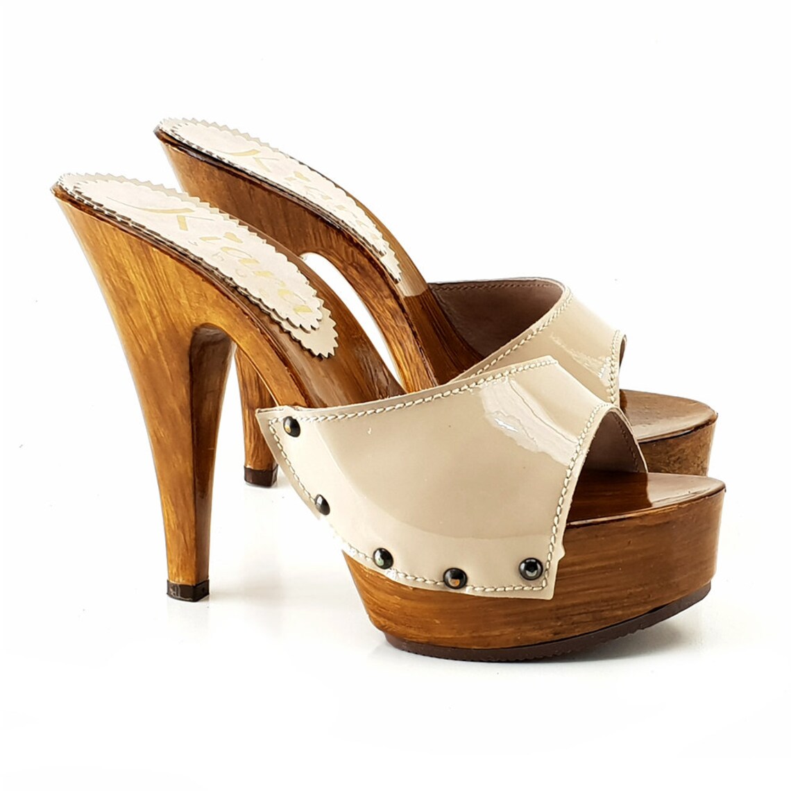 Clogs With Beige Patent Leather Upper -K9001 BEIGE - Etsy