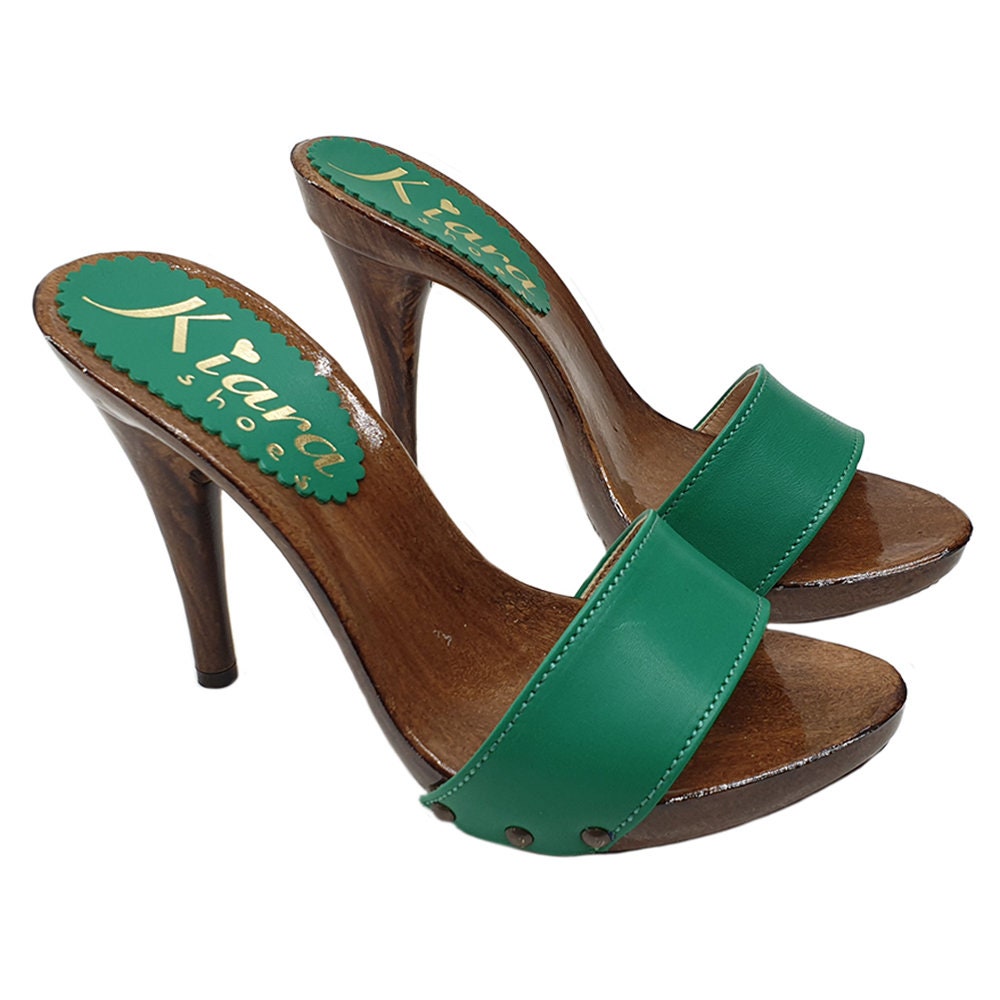 Handmade Clogs With Green Upper KM7203 VERDE - Etsy