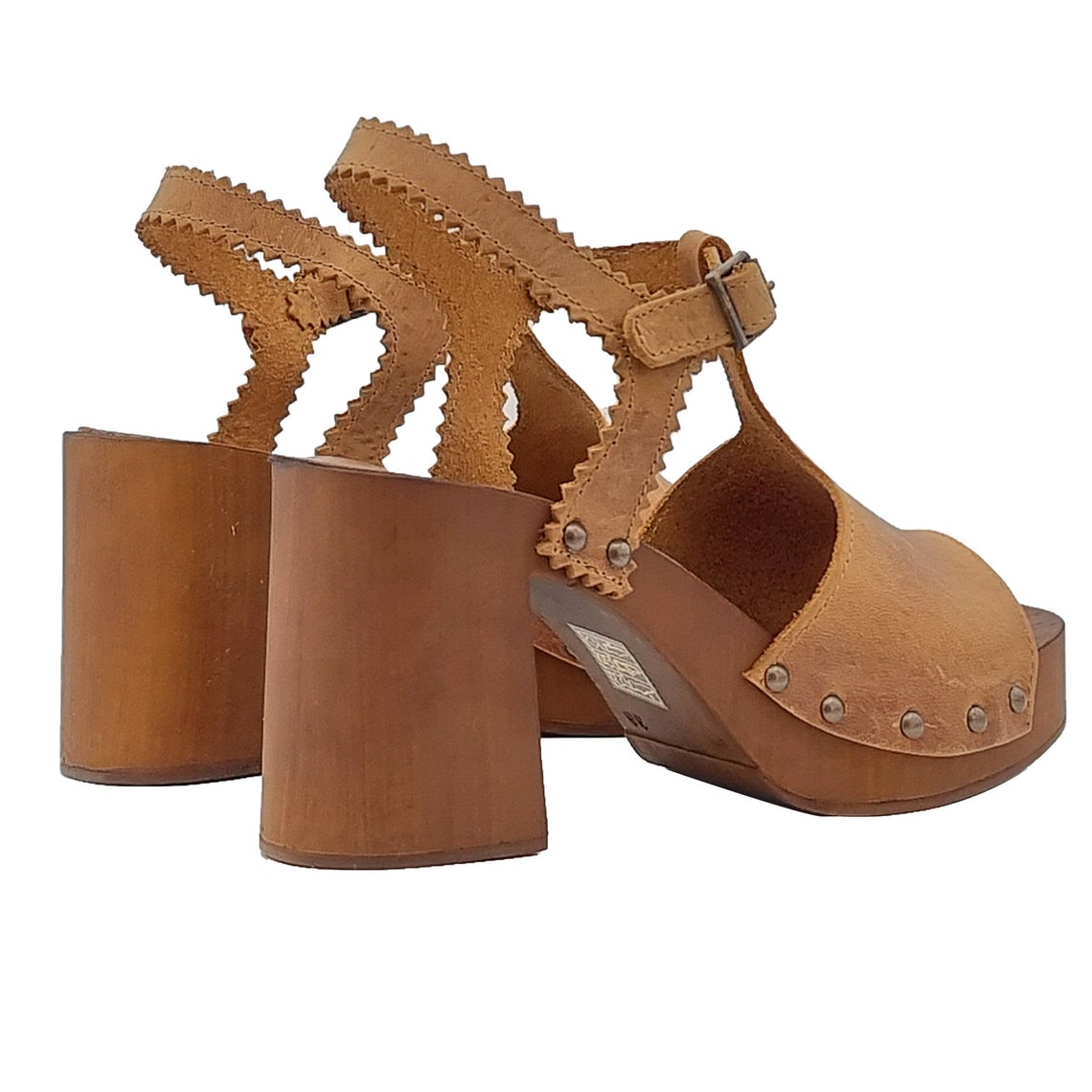 Brown Leather Clogs With 8 Cm Heel Made in Italy MY263 - Etsy