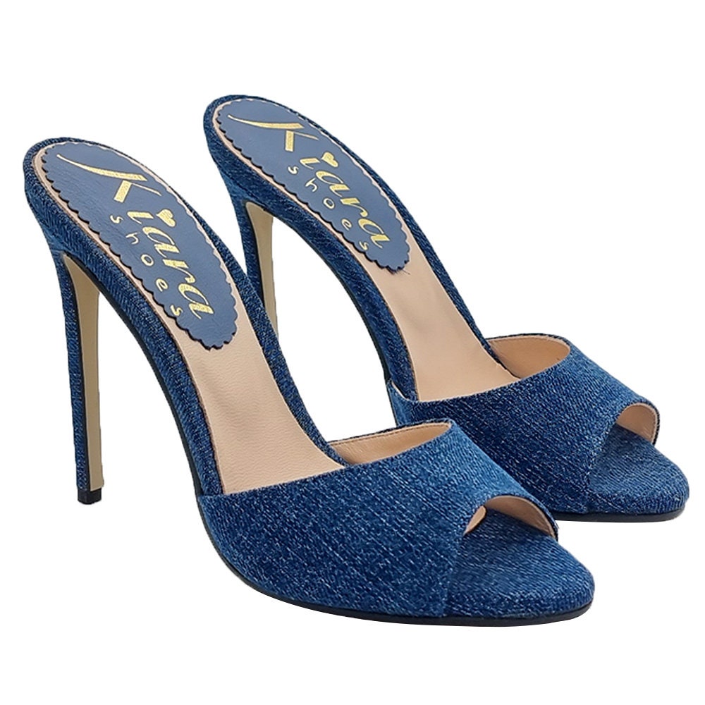 Dark Blue Denim Sandal Open Toe Heel 12 - Made in Italy - KE099 DENIM ...