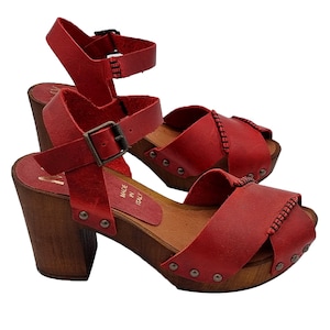 Red Sandals With Crossed Leather Bands and Strap - Made in Italy ...