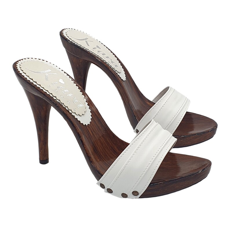 Women's Heeled Clogs With White Upper - KM7201 BIANCO - Etsy