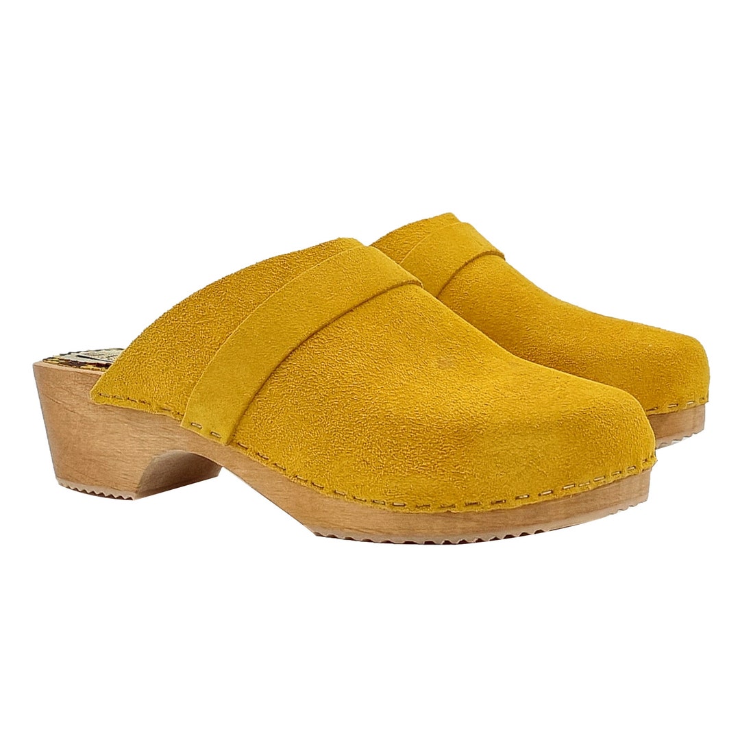 Swedish Clogs in Yellow Suede With 4.5 Cm Heel - Made in Italy - GL123 ...