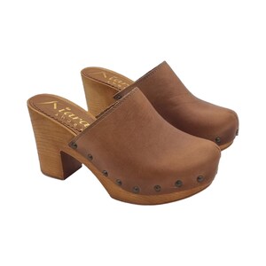 Leather Clogs and Heel 9 Cm - Made in Italy - MY308 CUOIO - Etsy