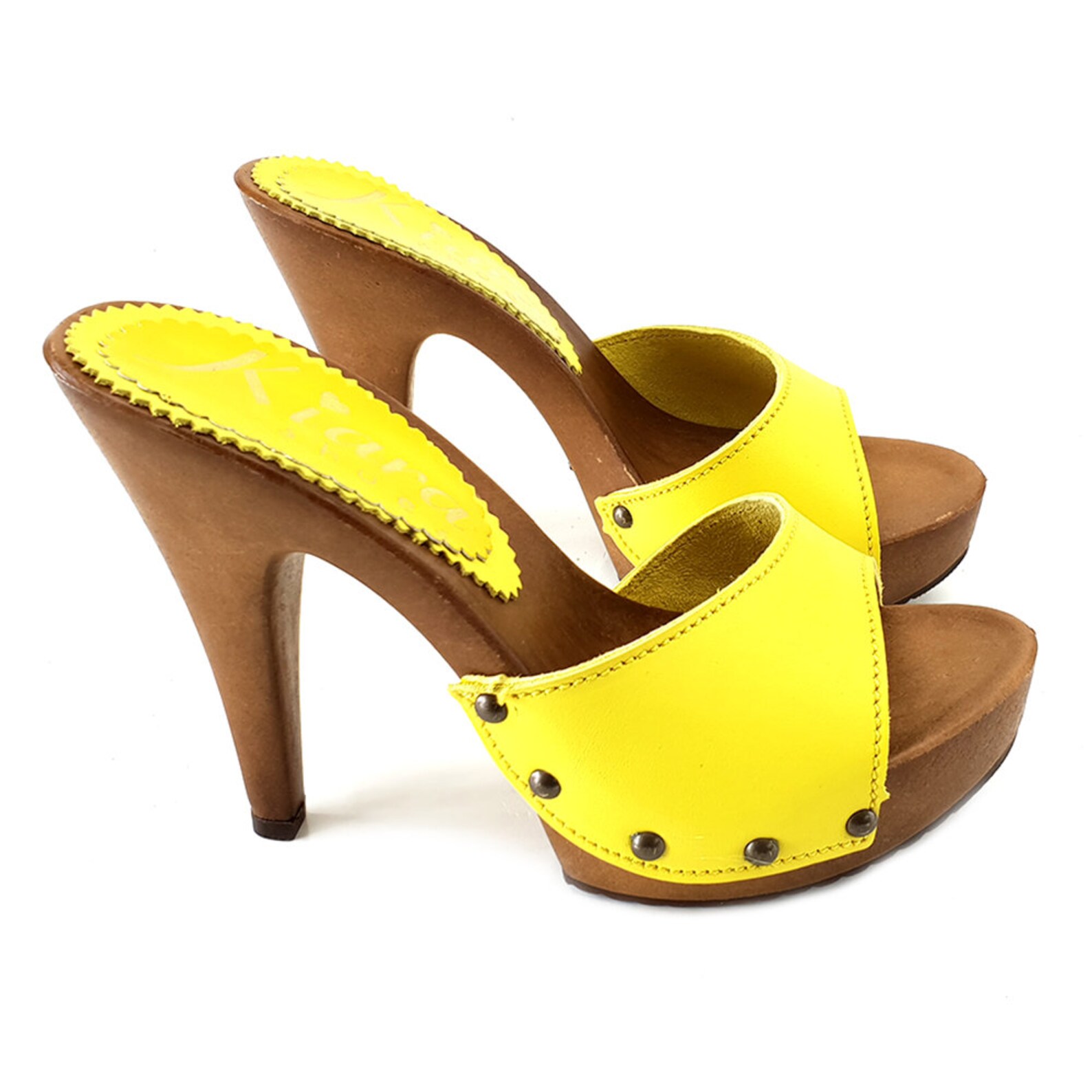 Yellow Leather Clogs K213001 GIALLO | Etsy